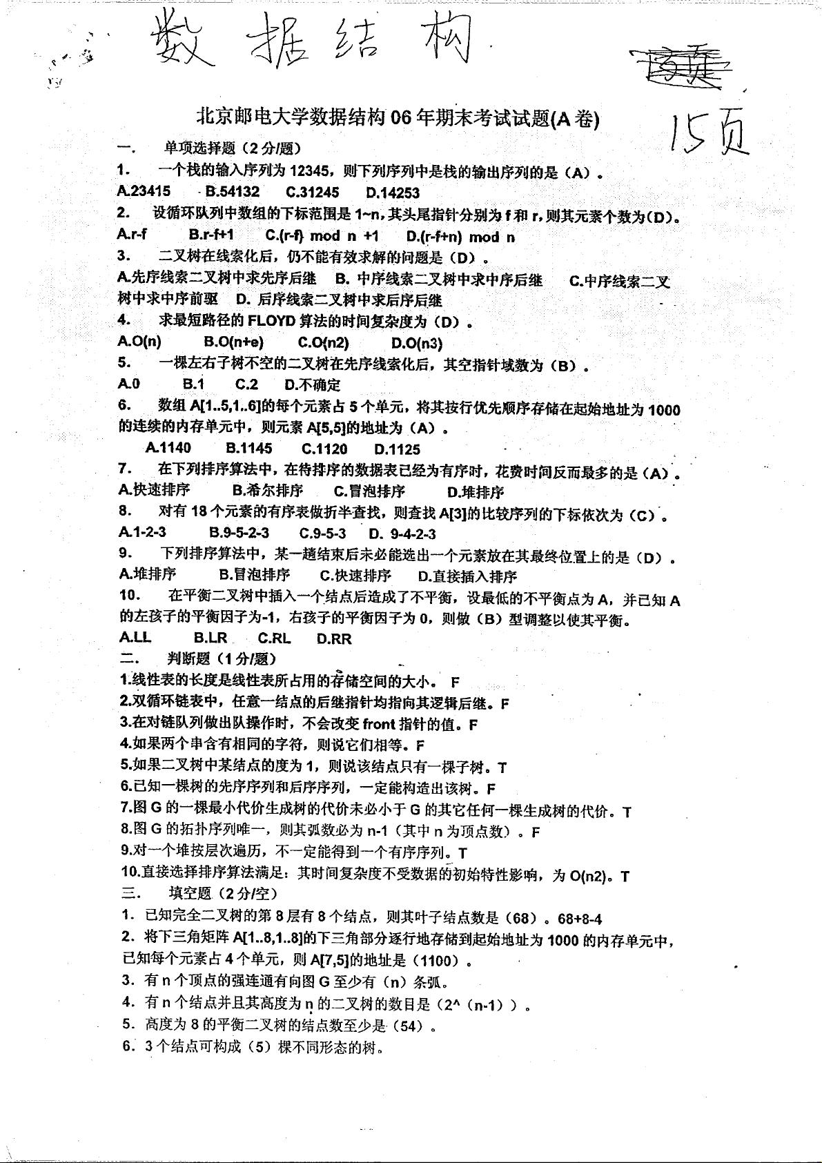 北京邮电大学历年数据结构期末试题北邮809数据结构资源 Csdn文库 资源 Csdn文库 7849