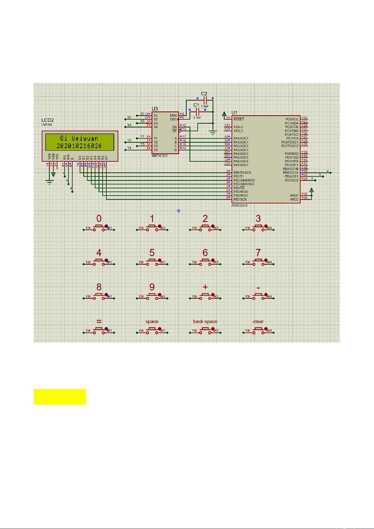 【免费】使用atmega16，lcd1602，MM74C922芯片，4x4矩阵键盘，实现加减计算器仿真资源-CSDN下载